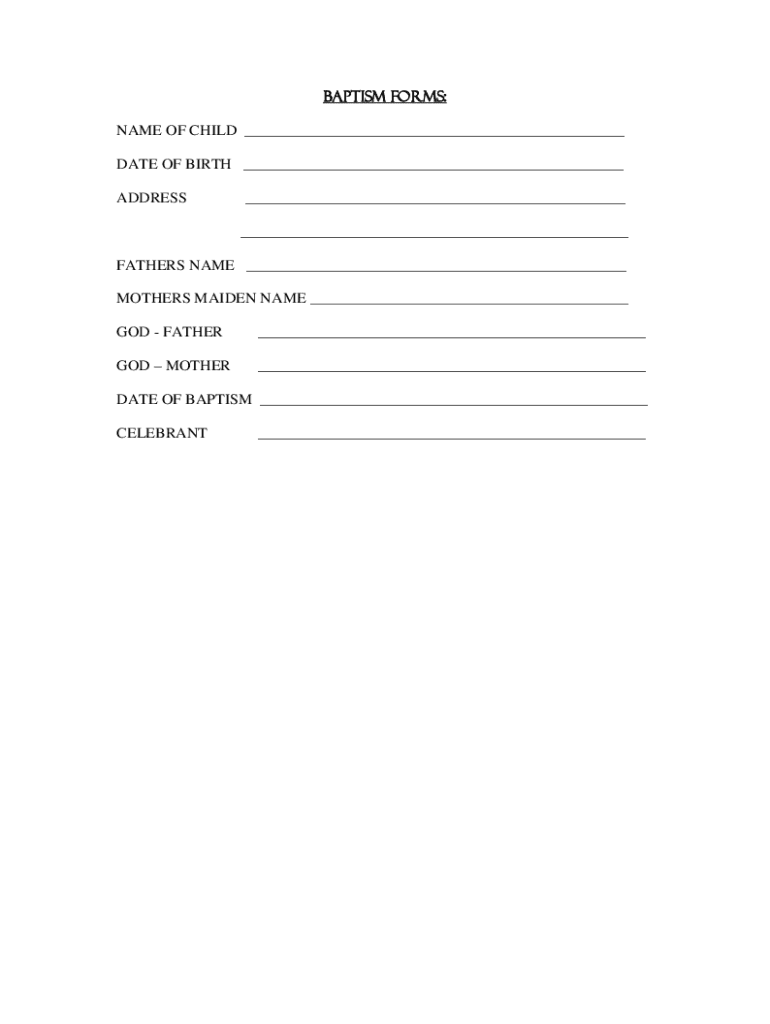 Fillable Online Baptismal Registration Form - St. Peter The Apostle ...