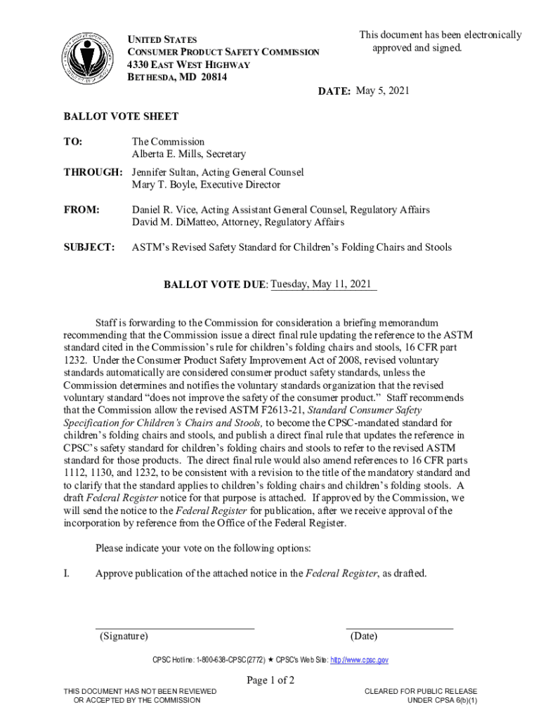 Fillable Online Vote Sheet for folding chairs Update Fax Email Print ...
