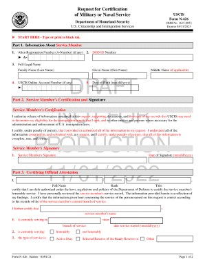 Fillable Online Form N-426, Request for Certificationof Military or ...