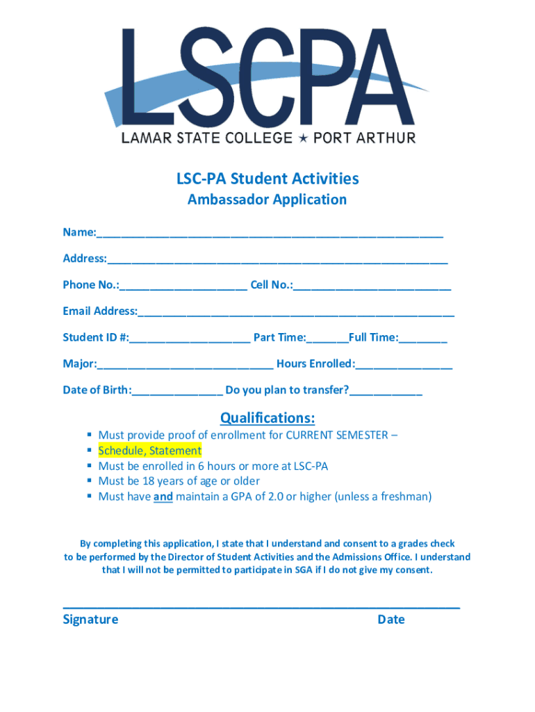 Fillable Online Student Ambassador ApplicationHoly Family University ...