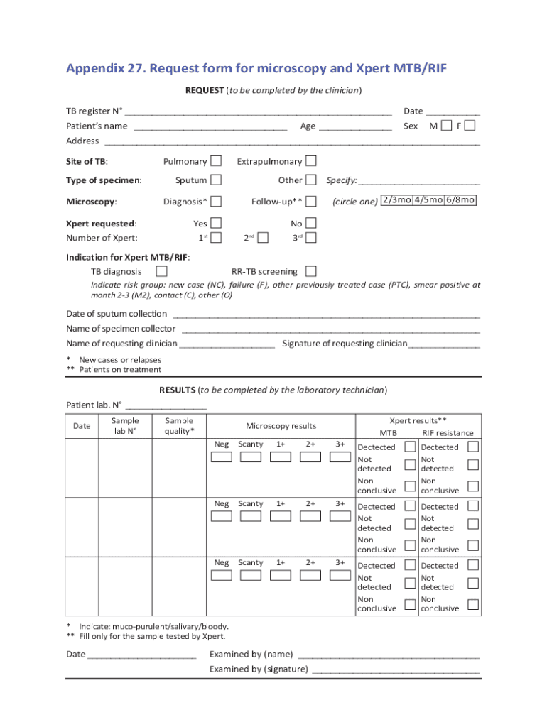 Fillable Online Appendix 27. Request form for microscopy and Xpert MTB/RIF Fax Email Print ...