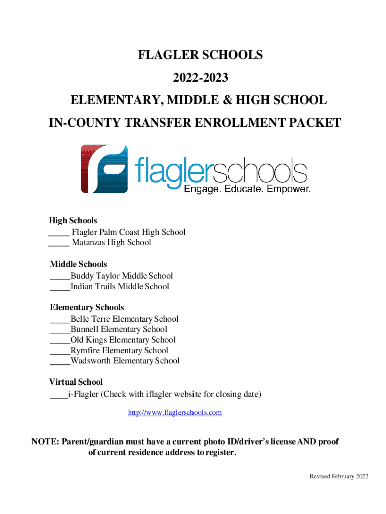 Fillable Online Elementary, Middle, High School Transfer 202223 ...