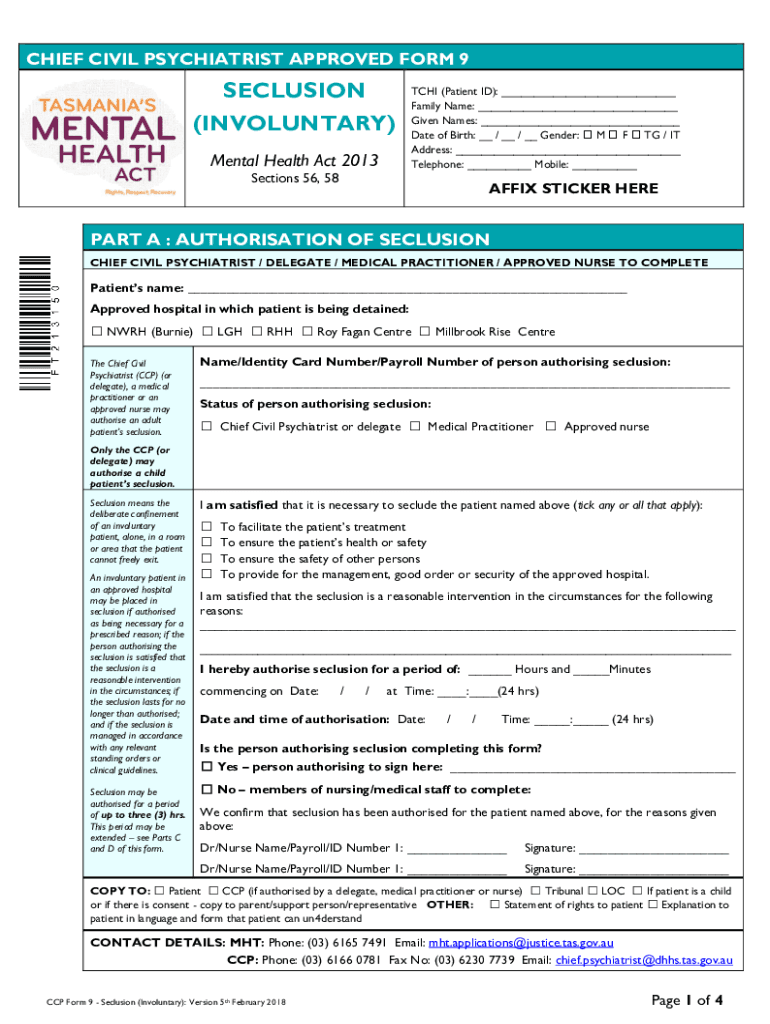 Fillable Online Chief Forensic Psychiatrist approved Form 9 Fax Email ...