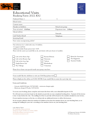 Fillable Online layermarneytower co Educational Visits - Booking Form ...