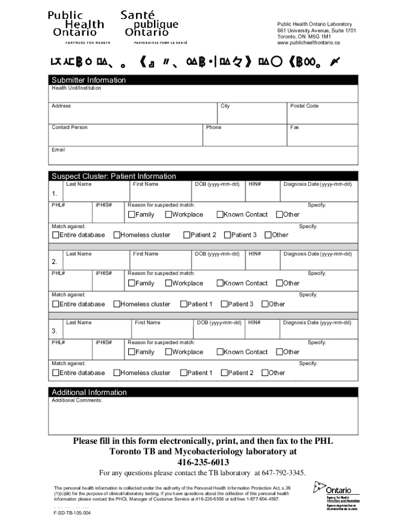Fillable Online Laboratory ServicesPublic Health Ontario Fax Email ...