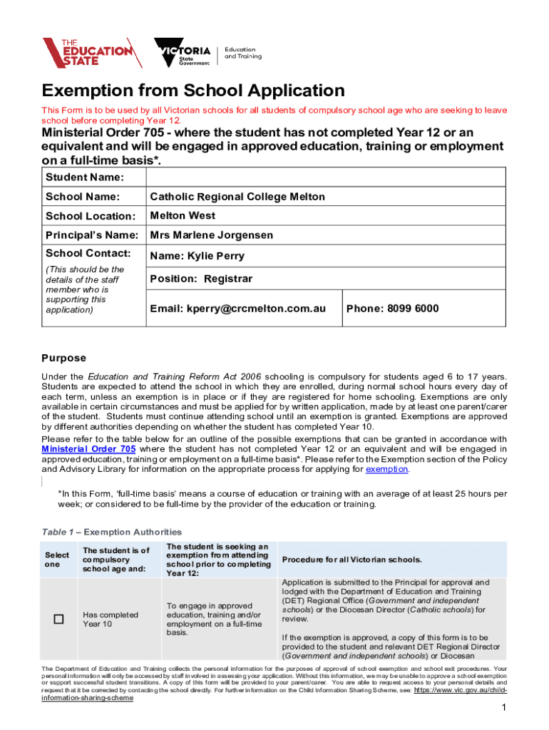 Fillable Online Exemption from School Application Form Fax Email Print ...