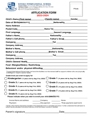 Fillable Online 2023-2024 Parent's signature Date APPLICATION FORM Fax ...