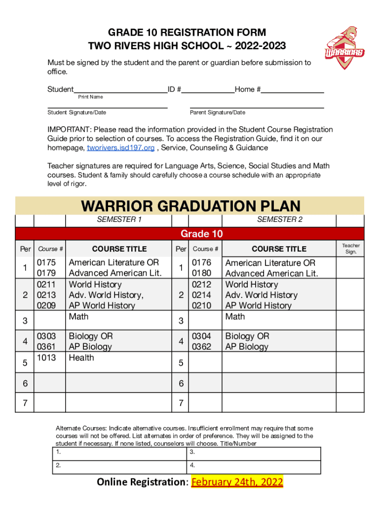 Fillable Online Two Rivers High School - Two Rivers Public School ...
