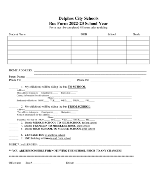 Fillable Online Delphos City Schools Bus Form 2022-23 School Year Fax ...
