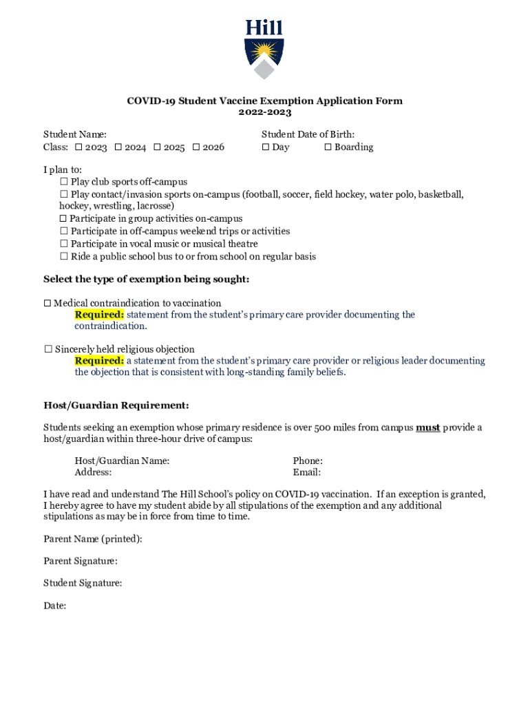 Fillable Online COVID-19 Student Vaccine Exemption Application Form Fax ...