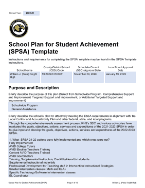 Fillable Online School Plan for Student Achievement Template Fax Email ...