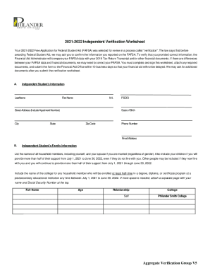 Fillable Online 202122 Independent Student Verification Worksheet Fax ...