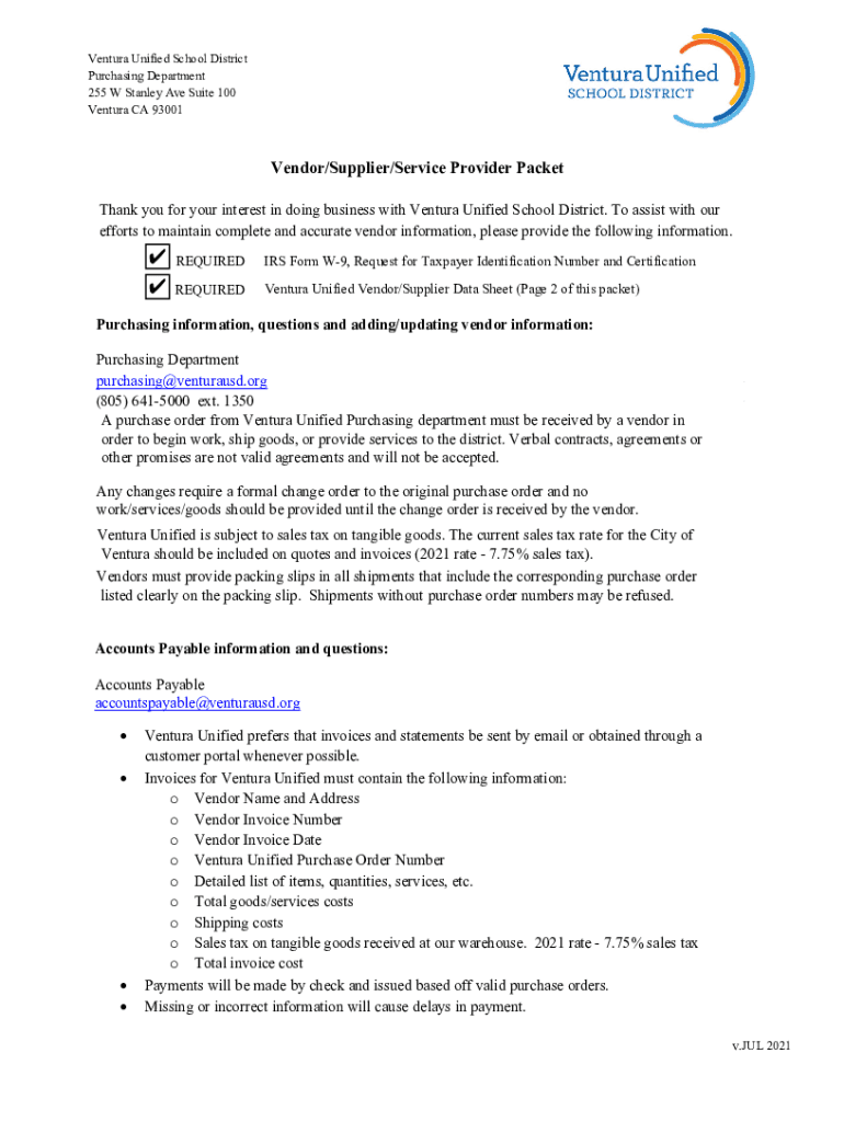 Fillable Online Vendor/Supplier/Service Provider Packet Fax Email Print ...