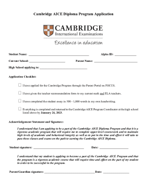 Fillable Online Cambridge AICE Diploma Program Application Fax Email ...
