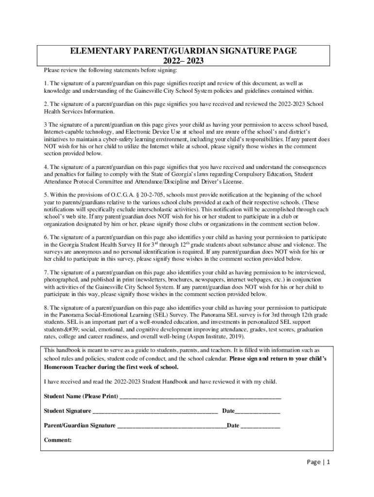 Fillable Online ELEMENTARY STUDENT and PARENT/GUARDIAN ... Fax Email ...