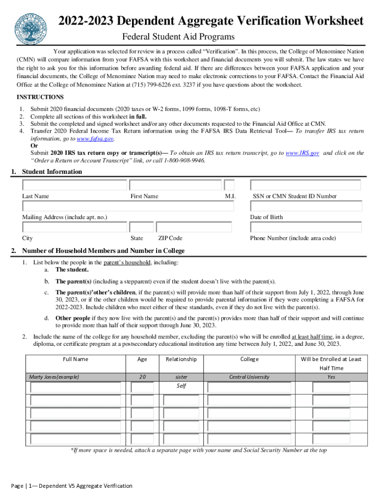 Fillable Online 22-23-V5-DEP-AGGREGATE-VERIFICATION-WORKSHEET ... Fax Email Print - pdfFiller