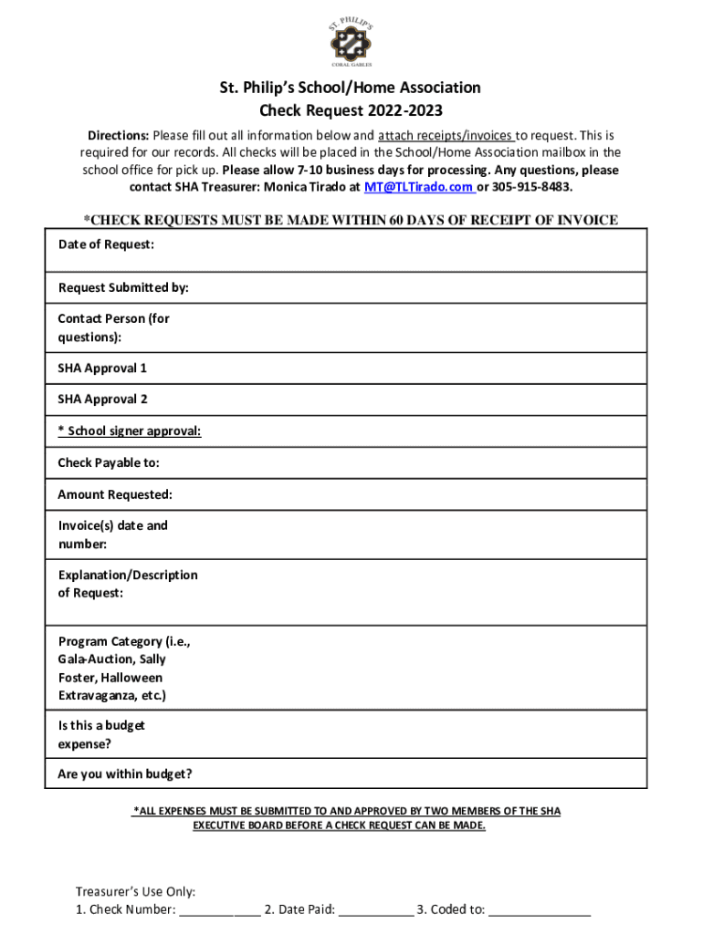 Fillable Online St. Philip's School/Home Association Check Request 2022-2023 Fax Email Print ...