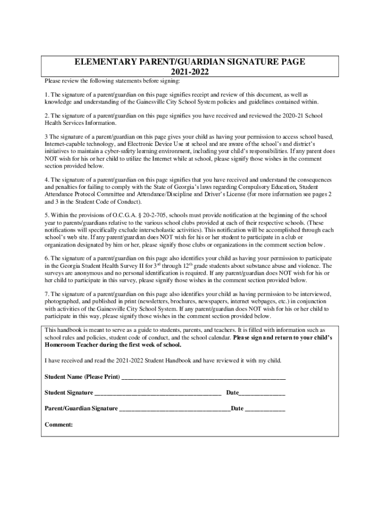 Fillable Online important - parent and/or guardian signature sheet Fax ...