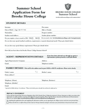 Fillable Online Summer School Application Form for Brooke House College ...