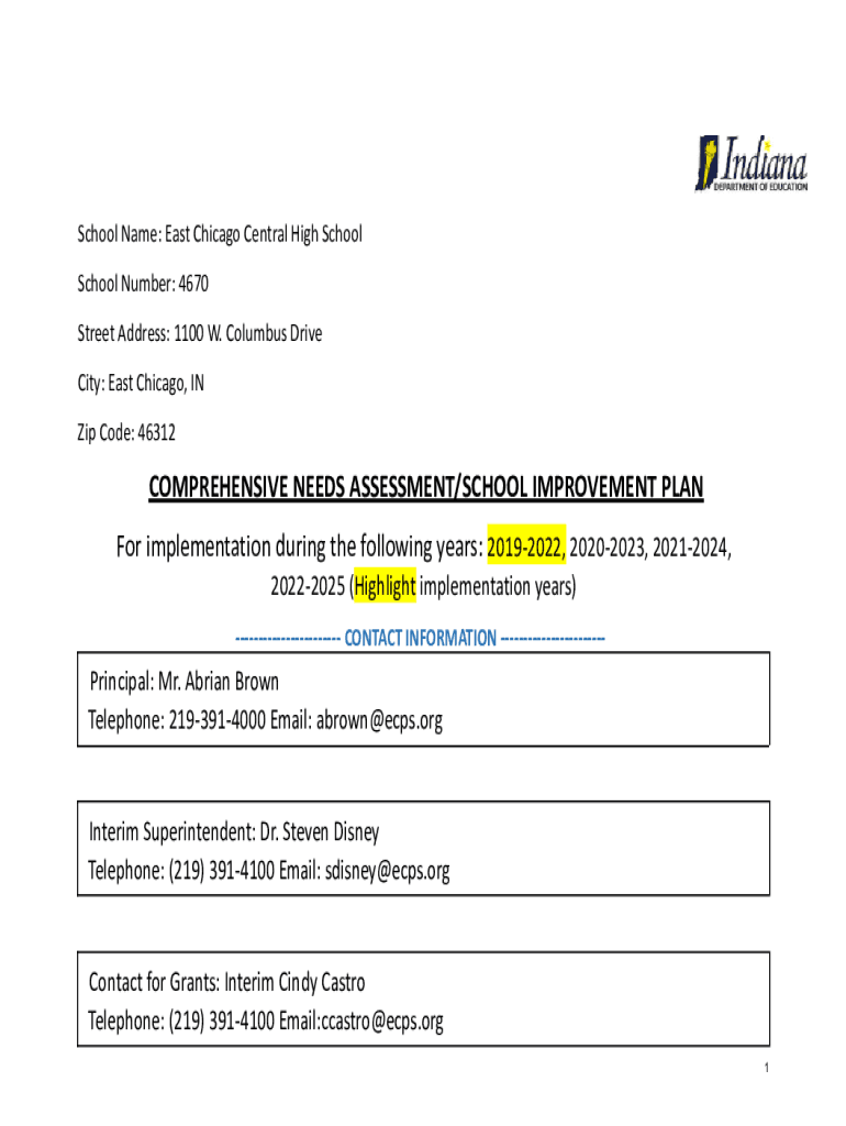 Fillable Online School Improvement Plan - East Chicago Central High ...