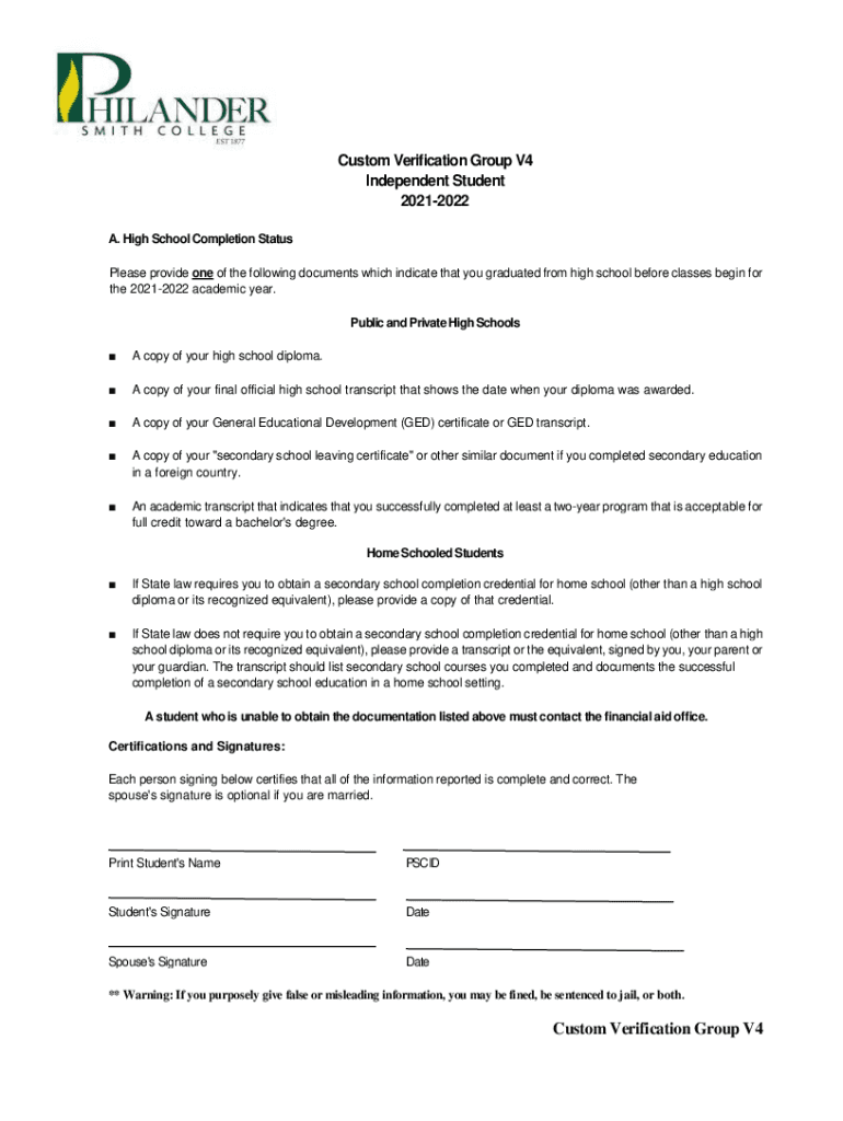 Fillable Online 20212022 Independent Verification Worksheet (V4-Custom) Fax Email Print - pdfFiller