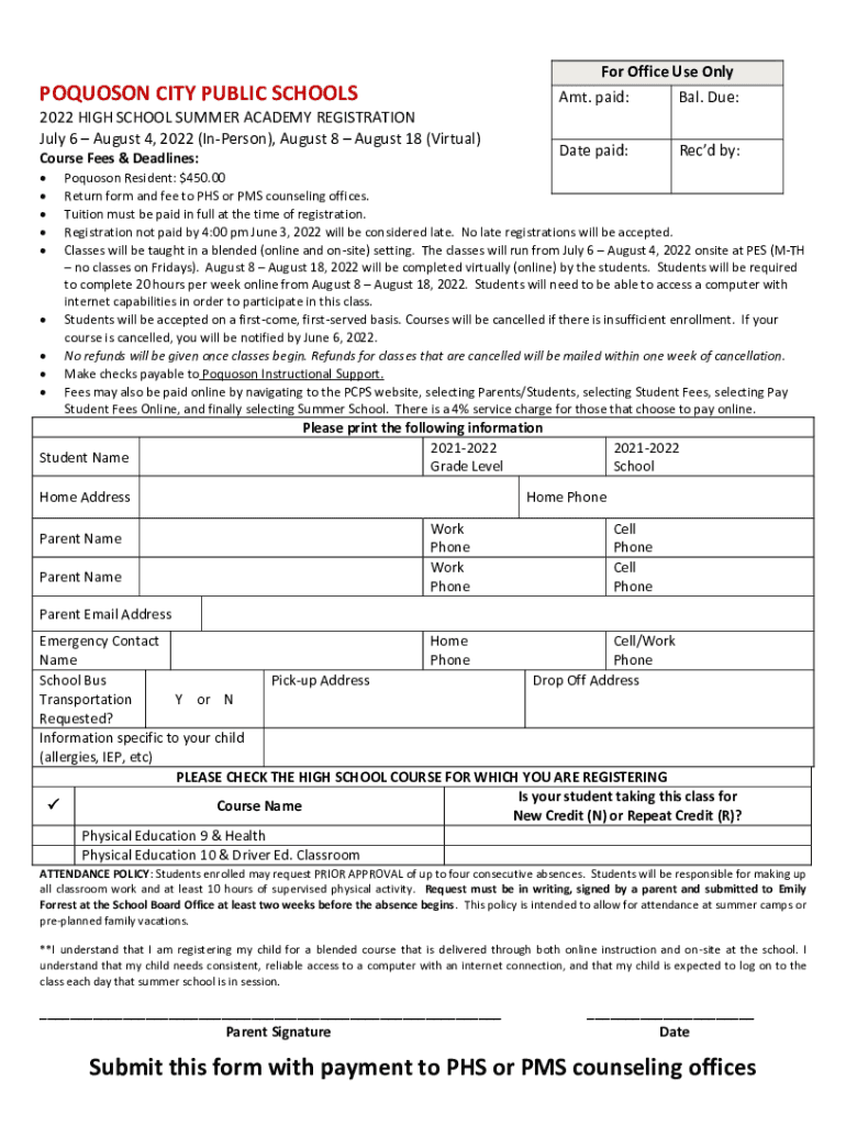 Fillable Online Submit this form with payment to PHS or PMS counseling ...