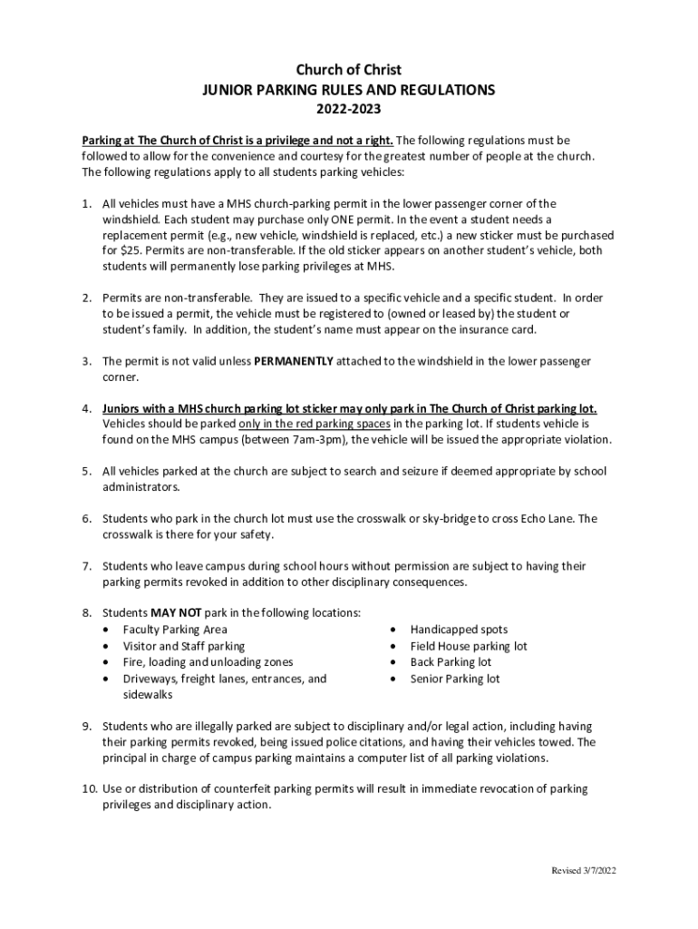 Fillable Online Church of Christ PARKING RULES AND REGULATIONS Fax Email Print - pdfFiller