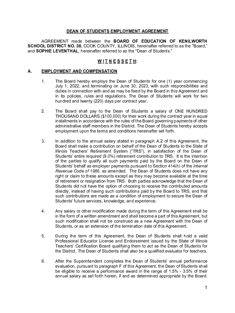 Fillable Online principal's employment agreement - The Joseph Sears ...