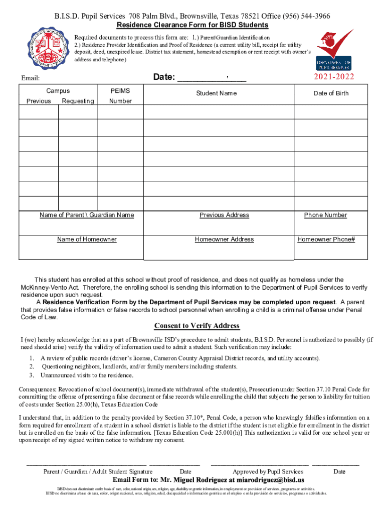 Fillable Online brownsville independent school district student ...