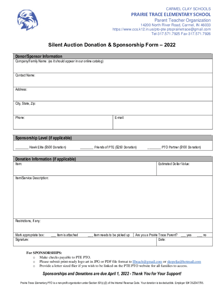 Fillable Online 2022 - Silent Auction Donation and Sponsorship Form Fax Email Print - pdfFiller
