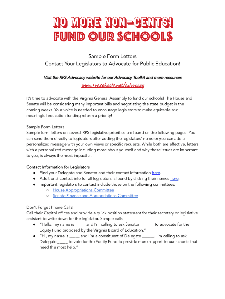 Fillable Online Sample Form Letters Contact Your Legislators To