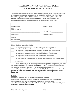 Fillable Online TRANSPORTATION CONTRACT FORM DELBARTON ... Fax Email ...