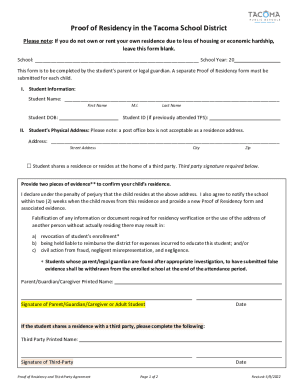 Fillable Online Proof of Residency and Third-Party Agreement. Proof of Residency in the Tacoma ...