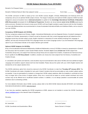 Fillable Online IGCSE Option Selection Sheet by International School ...