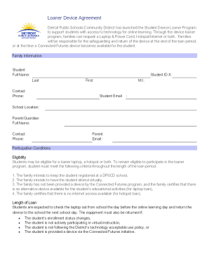 Fillable Online Student Device Loaner Agreement Fax Email Print - pdfFiller