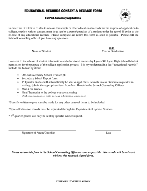 Fillable Online Educational Records Consent and Release Form 2022-2023 ...