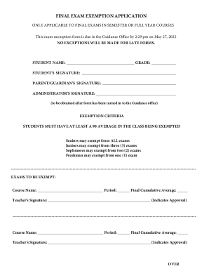 Fillable Online Exam Exemption Form Fax Email Print - pdfFiller