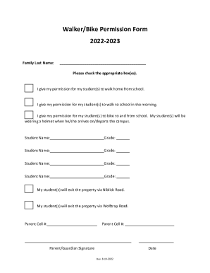 Fillable Online Walker/Bike Rider Permission Form Child's Name Fax Email Print - pdfFiller