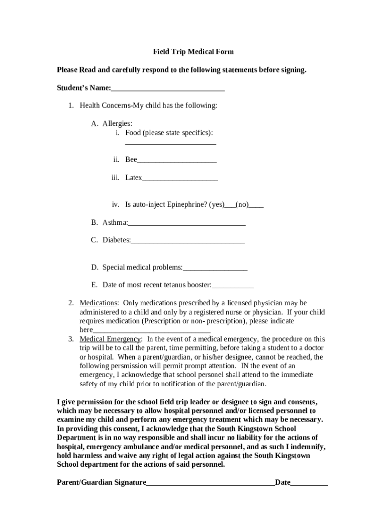 Field Trip Medical Sharpschool Doc Template Pdffiller