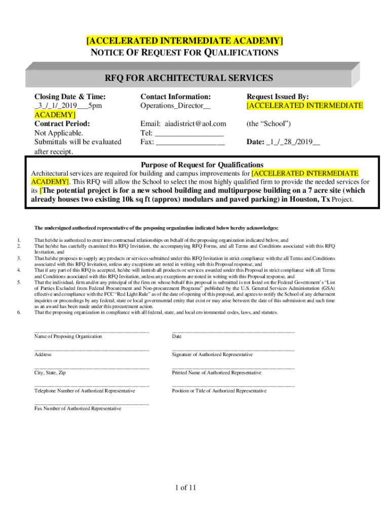 Fillable Online Request for Qualifications: Architectural Services RFQ Issue ... Fax Email Print ...