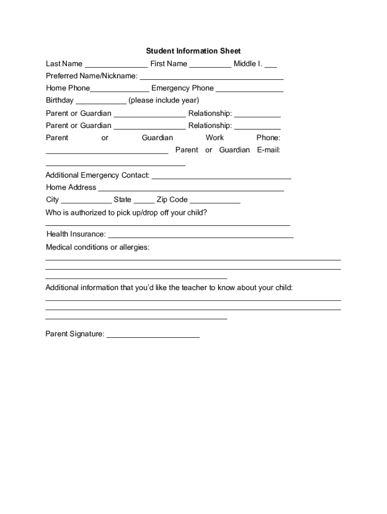 Fillable Online Student Information Sheet - Birmingham City Schools Fax Email Print - pdfFiller