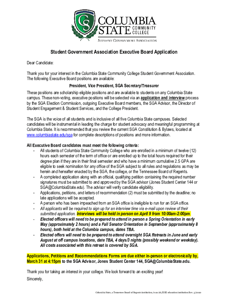 Fillable Online Student Government Association Executive Board Application Fax Email Print ...