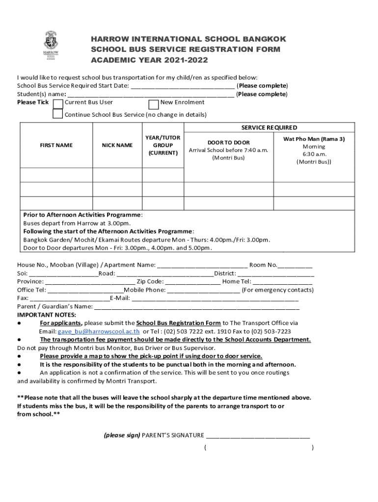Fillable Online School Bus Service Registration form Fax Email Print - pdfFiller