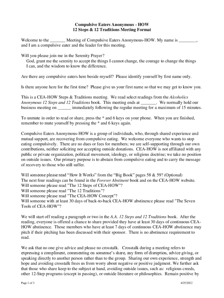 Fillable Online An Interpretation of the Twelve Steps of Overeaters ...