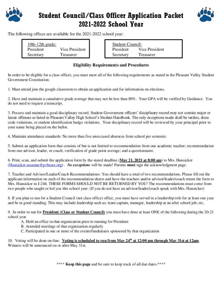 Fillable Online Student Government Association Class Officer ...