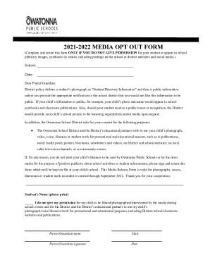 Fillable Online 2021-2022 MEDIA OPT OUT FORM Fax Email Print - pdfFiller