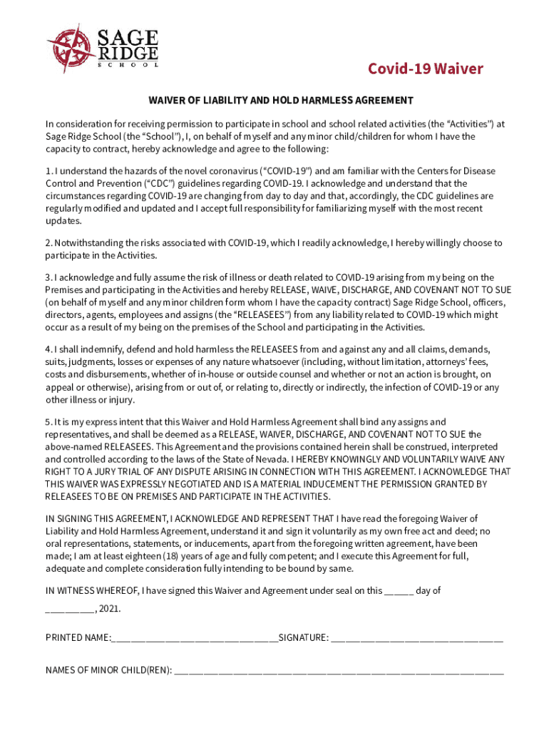 Fillable Online WAIVER OF LIABILITY AND STATEMENT OF ... Fax Email ...