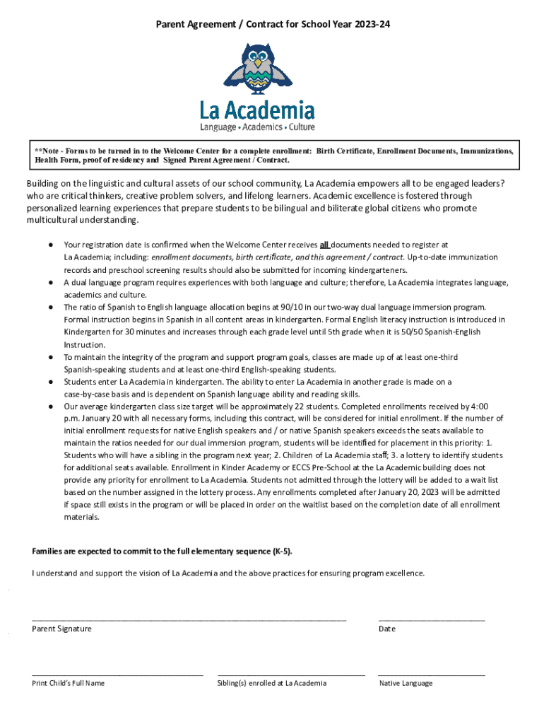 Fillable Online LAA Parent Agreement/Contract form 2023-2043 eng and ...