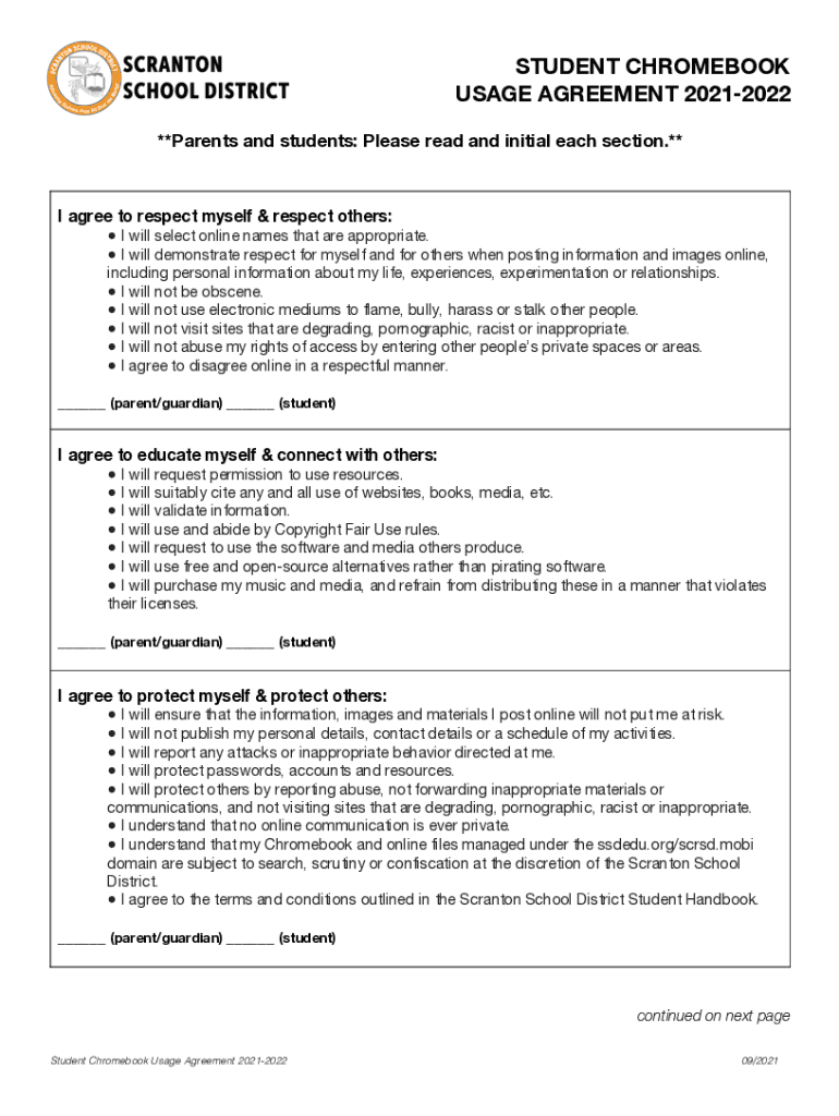 Fillable Online SSD-Student Chromebook Usage Agreement.docx Fax Email ...