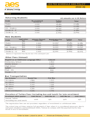 Fillable Online AES Fee Schedule and Policy Fax Email Print - pdfFiller